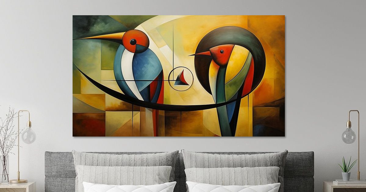 Abstracte vogels kubisme modern panorama van TheXclusive Art op canvas, behang en meer